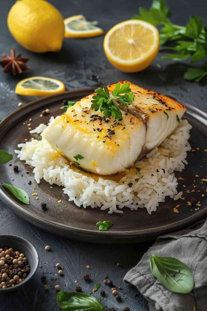 Lemon Butter Cod with Rice
