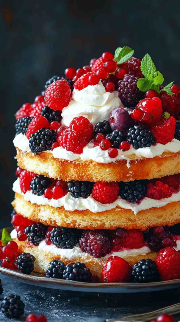 Berry-Layered Angel Food Cake