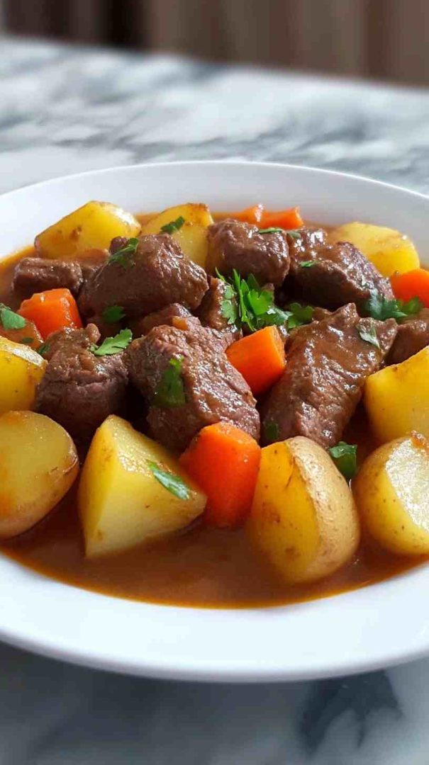 Family-Style Beef Afritada with Potatoes and Carrots