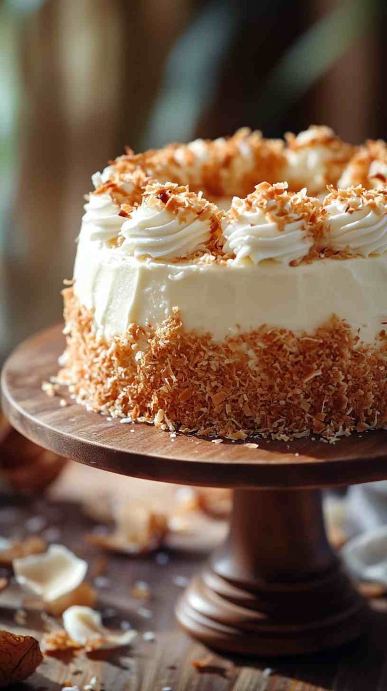 Coconut Angel Food Cake with Creamy Frosting
