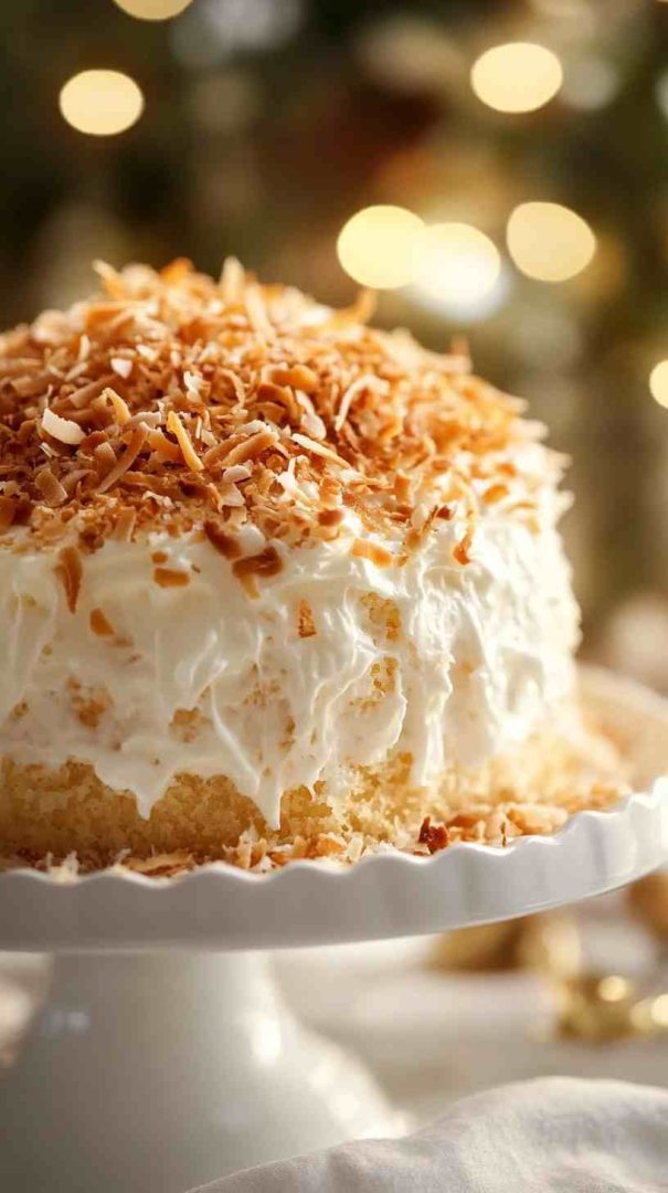Coconut Angel Food Cake with Creamy Frosting
