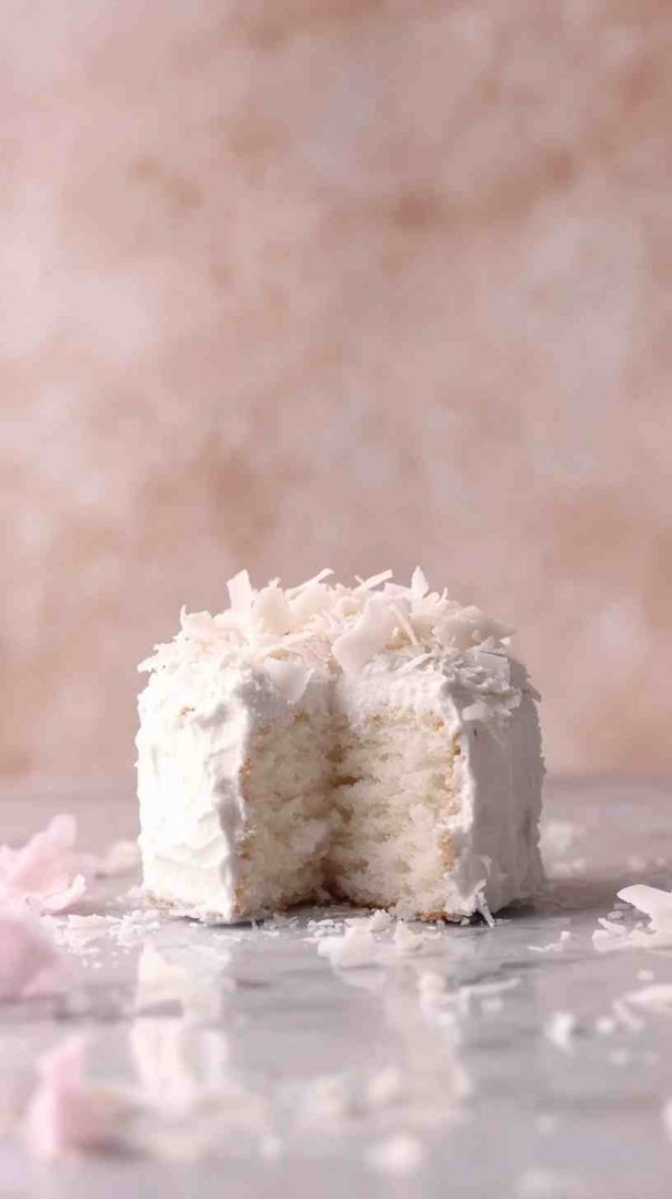Coconut Angel Food Cake with Creamy Frosting