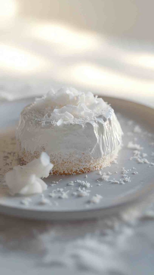 Coconut Angel Food Cake with Creamy Frosting