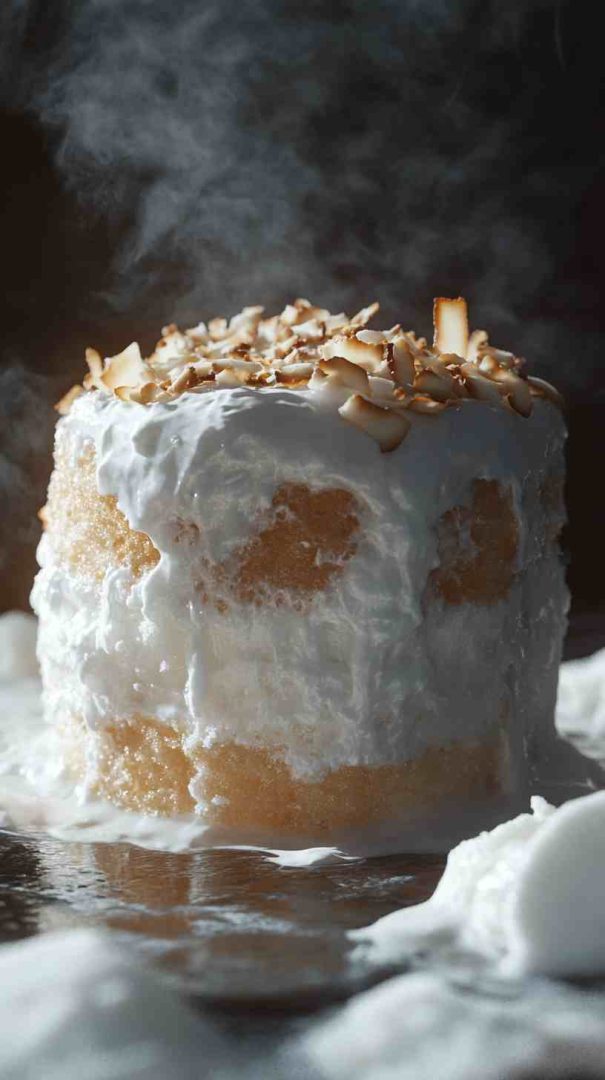 Coconut Angel Food Cake with Creamy Frosting