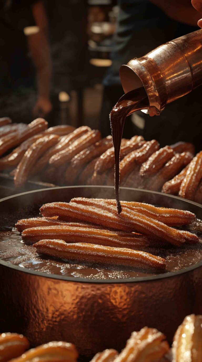 Churros with Cinnamon Sugar and Chocolate Dip Street Food