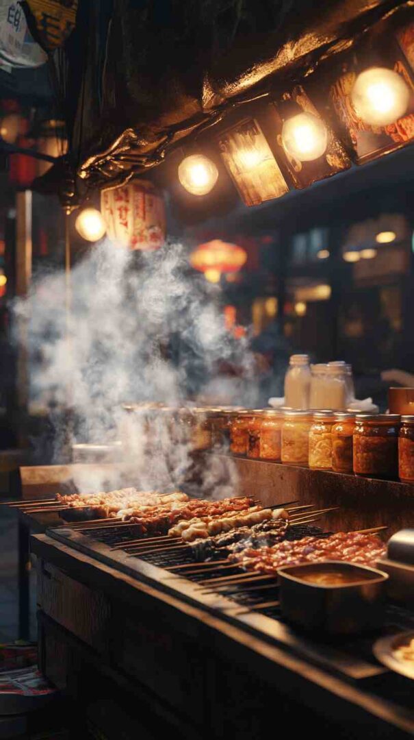 Korean BBQ Beef Skewers with Kimchi Street Food
