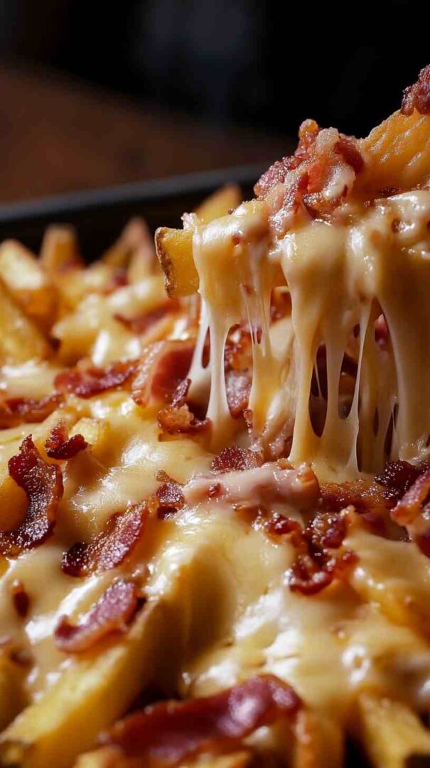 Loaded French Fries with Cheddar and Bacon Street Food