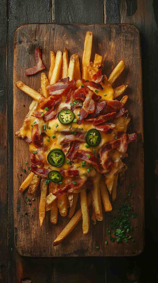 Loaded French Fries with Cheddar and Bacon Street Food