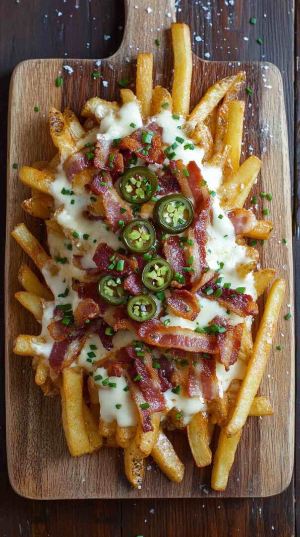 Loaded French Fries with Cheddar and Bacon Street Food