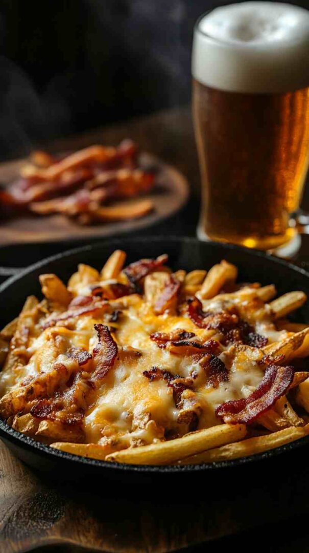 Loaded French Fries with Cheddar and Bacon Street Food