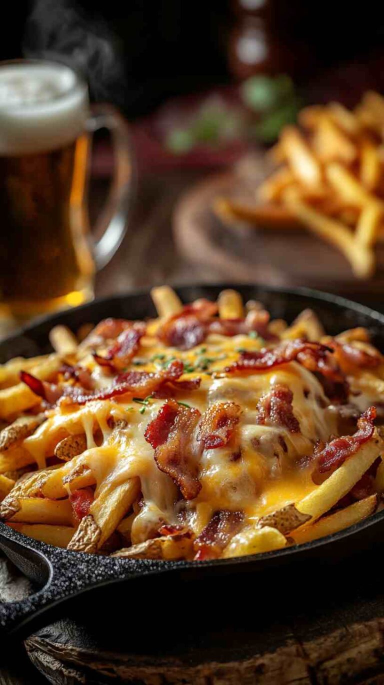 Loaded French Fries with Cheddar and Bacon Street Food