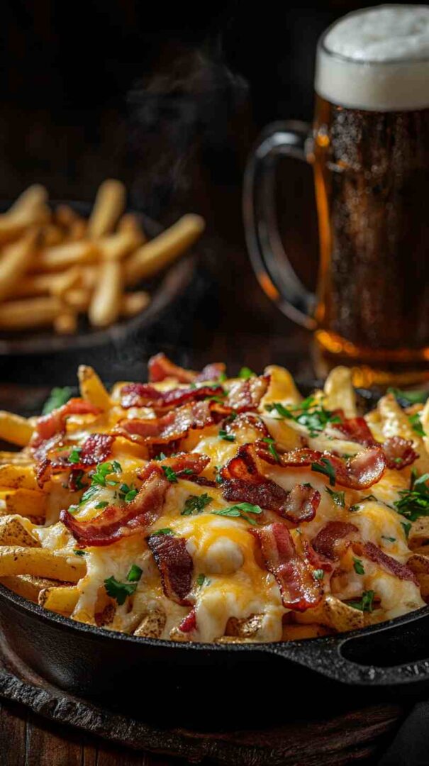 Loaded French Fries with Cheddar and Bacon Street Food