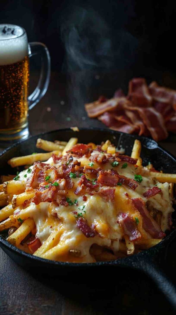 Loaded French Fries with Cheddar and Bacon Street Food