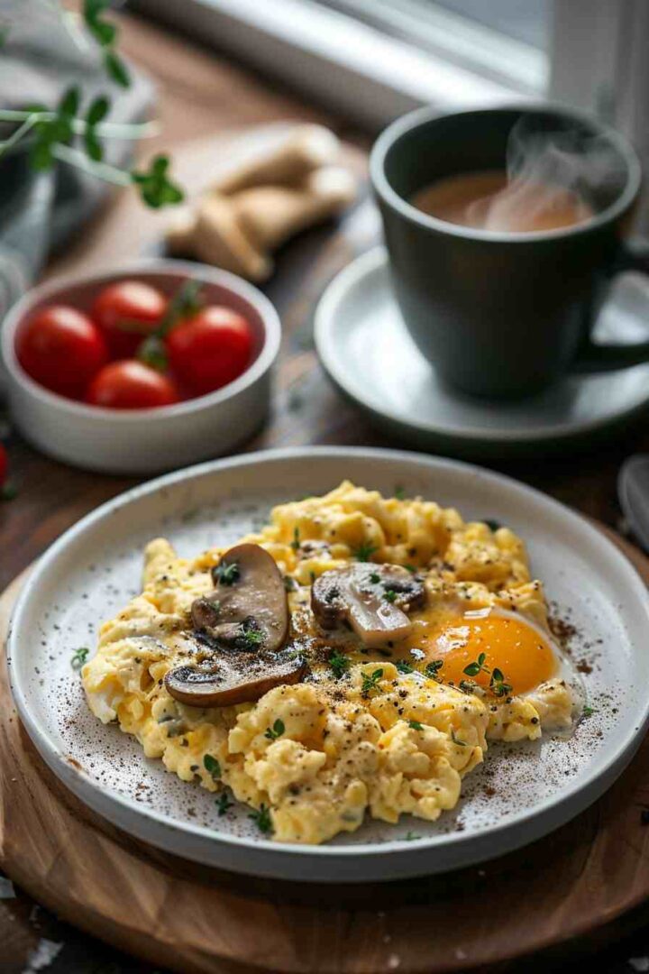 Mushroom and Cheese Scrambled Eggs
