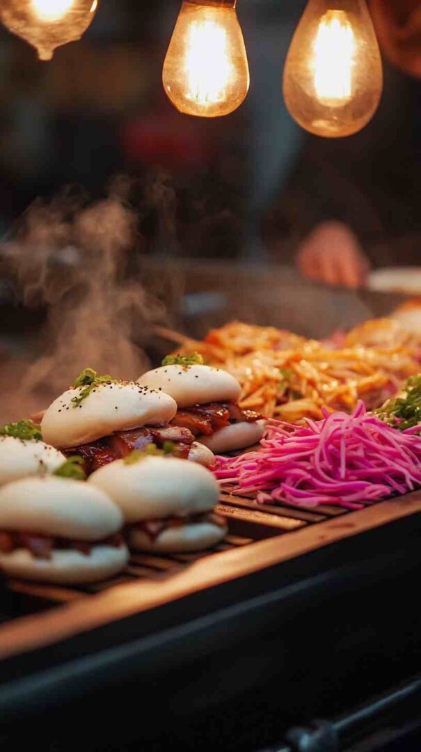 Pork Belly Bao Buns with Pickled Veggies Street Food