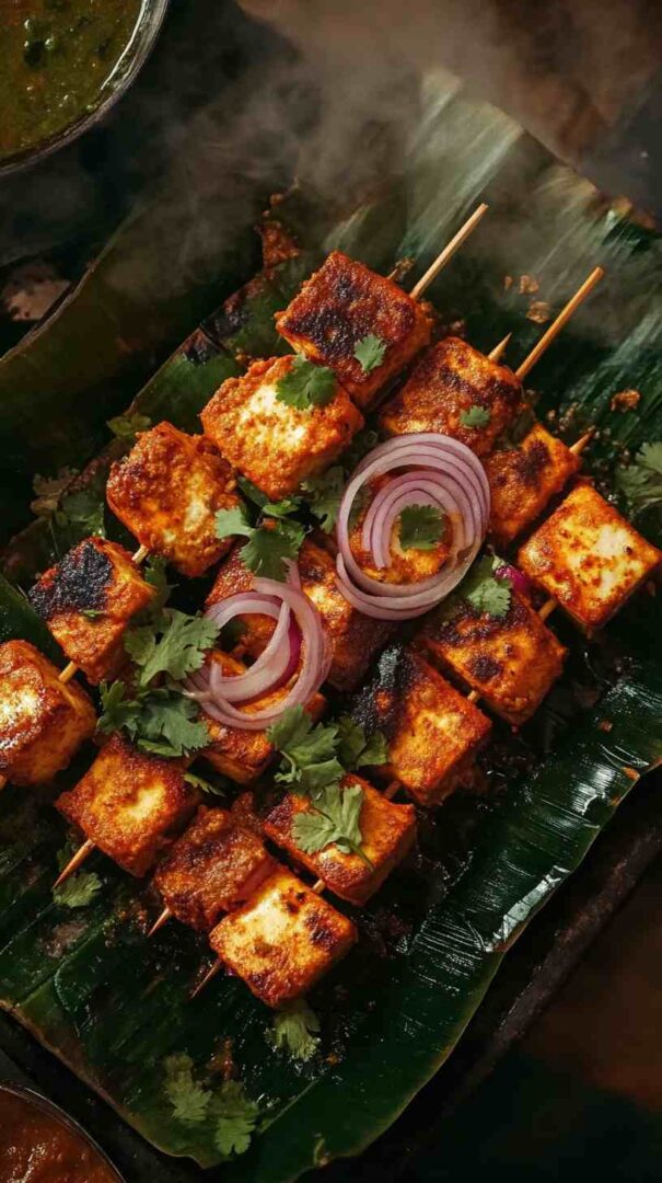 Sweet and Spicy Tandoori Paneer Skewers