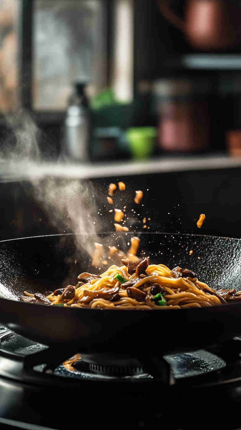 Wok Tossed Asian Mushroom Egg Noodles Recipe