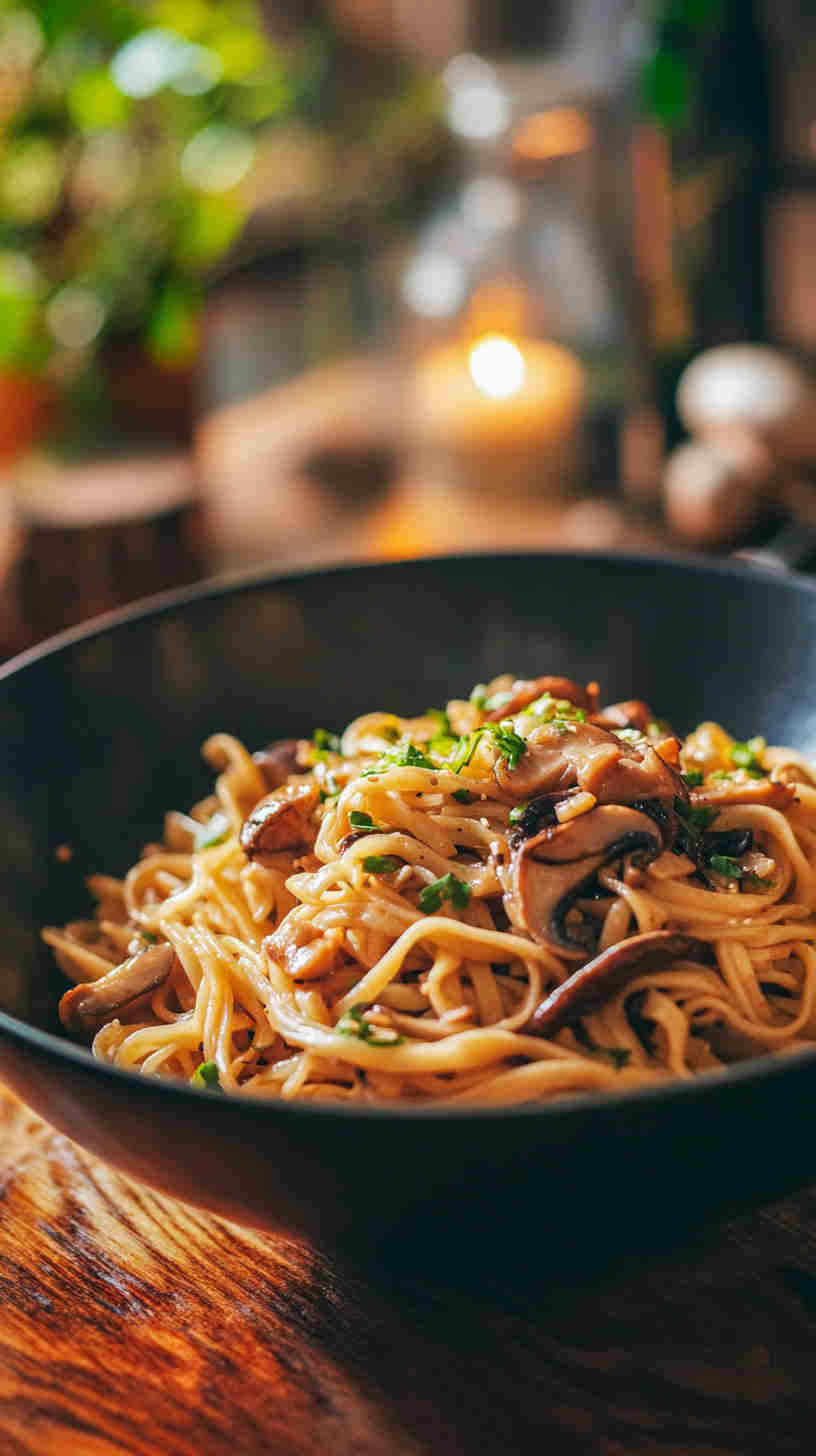 Wok Tossed Asian Mushroom Egg Noodles Recipe