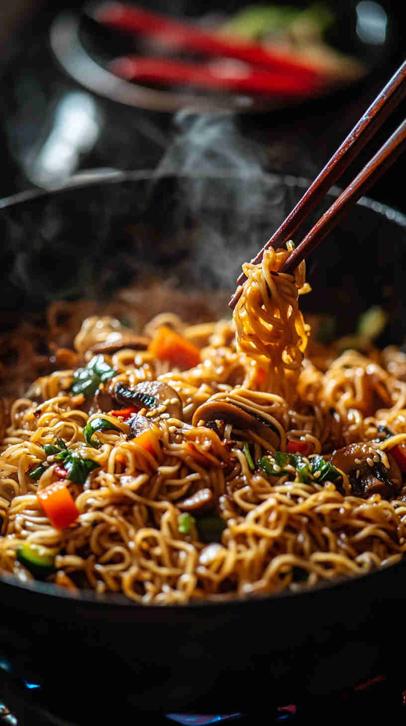 Wok Tossed Asian Mushroom Egg Noodles Recipe