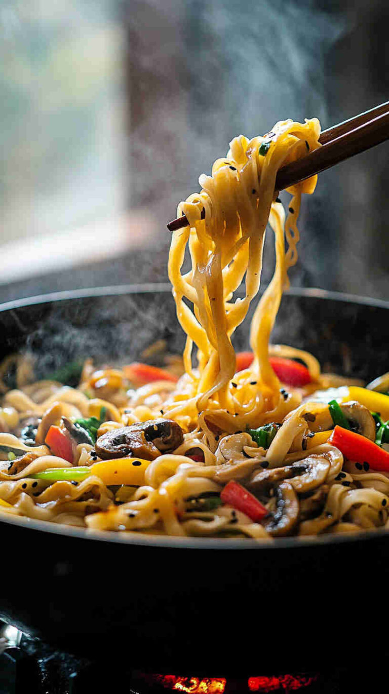 Wok Tossed Asian Mushroom Egg Noodles Recipe