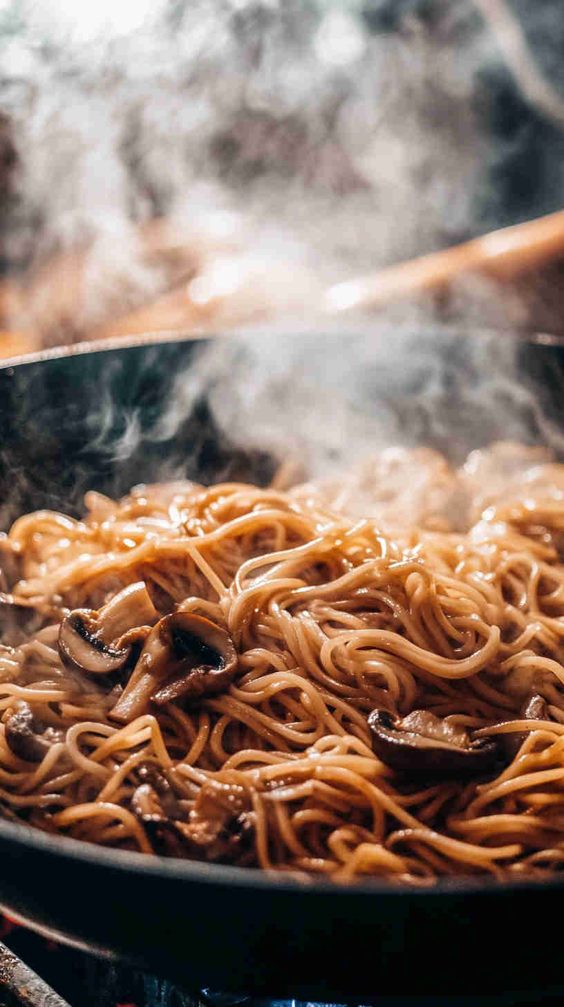 Wok Tossed Asian Mushroom Egg Noodles Recipe