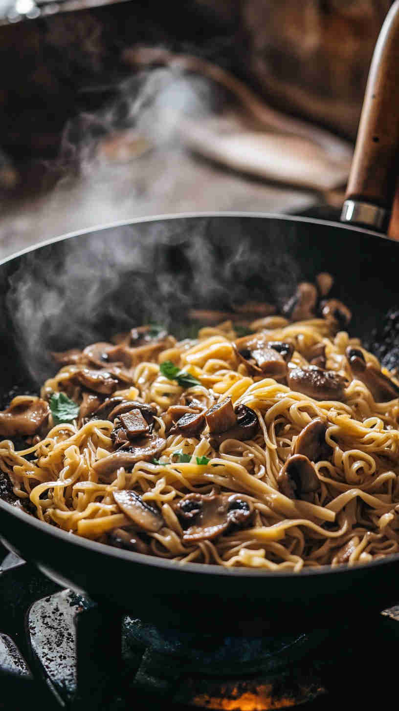 Wok Tossed Asian Mushroom Egg Noodles Recipe